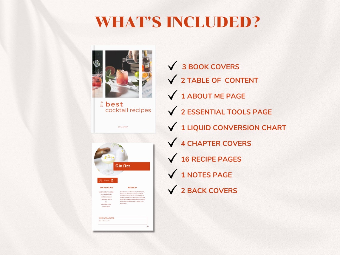 Cocktail Recipe Book Template, Recipe Book Template, Recipe Printables ...