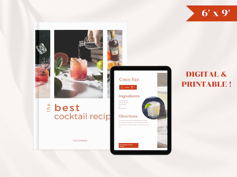 Cocktail Recipe Book Template, Recipe Book Template, Recipe Printables ...