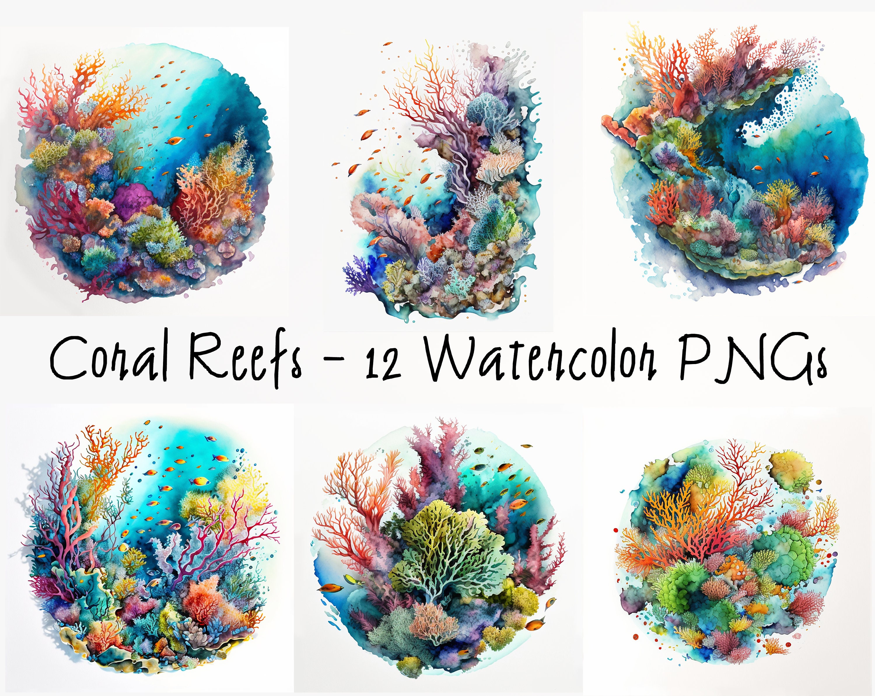 Coral Reef Watercolor Art (watercolor Coral Clipart, Underwater Image ...