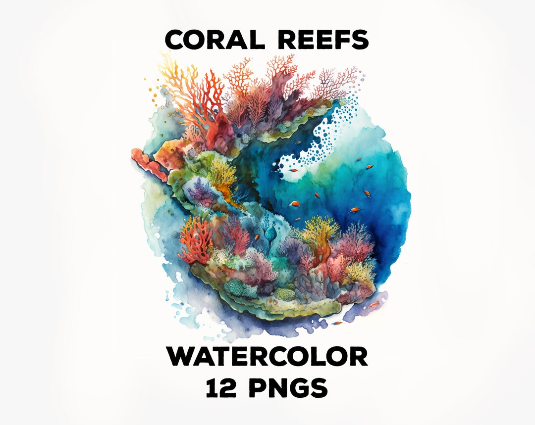 Coral Reef Watercolor Art (watercolor Coral Clipart, Underwater Image ...