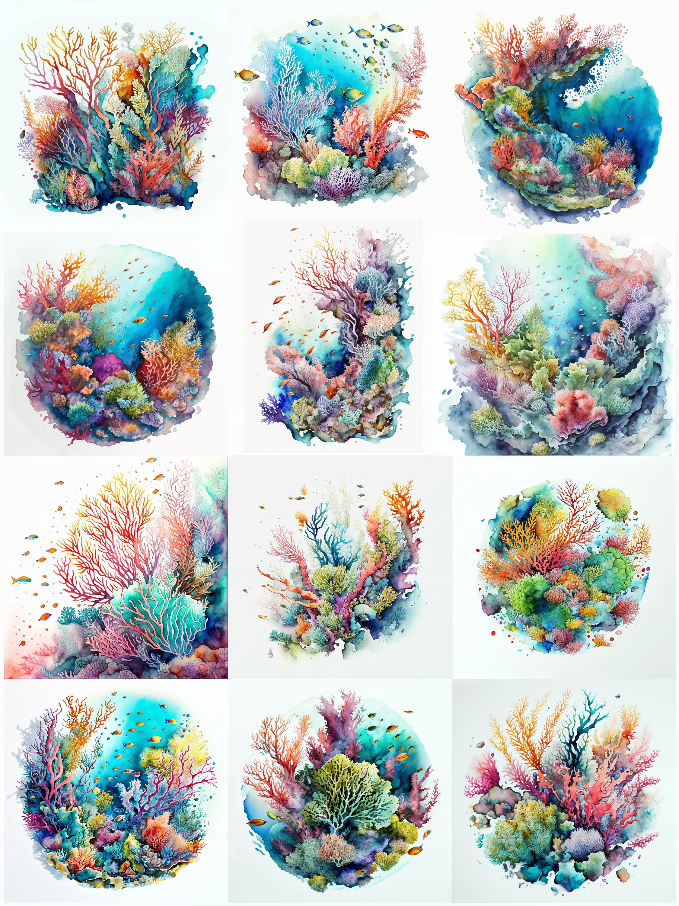 Coral Reef Watercolor Art (watercolor Coral Clipart, Underwater Image ...