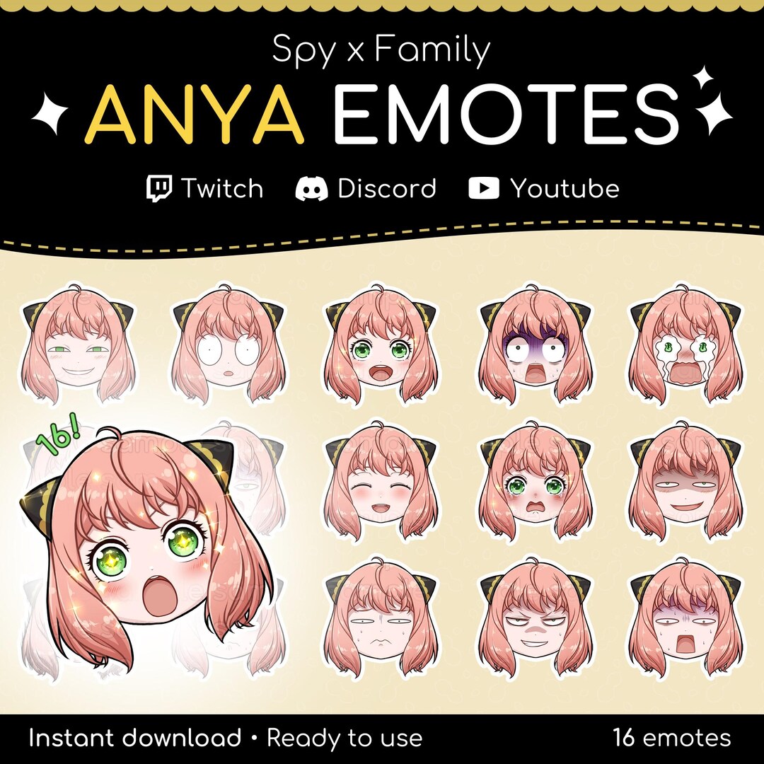 Anya Emotes 16-pack | Spy X Family Anya Forger Twitch Emotes, Discord ...