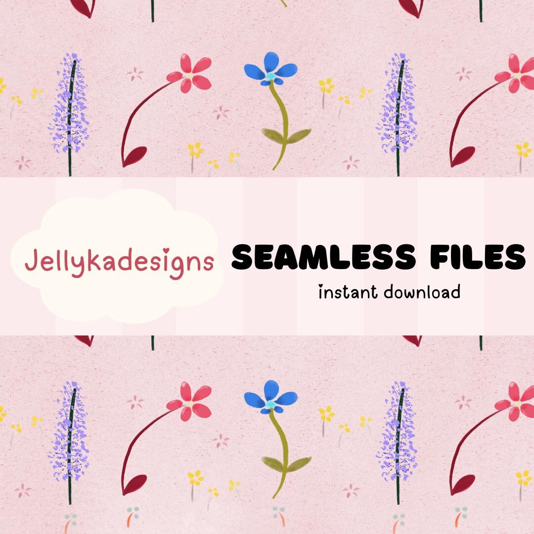 Simple Flower Field Pink Blush Background Gouache Seamless Pattern 300 ...