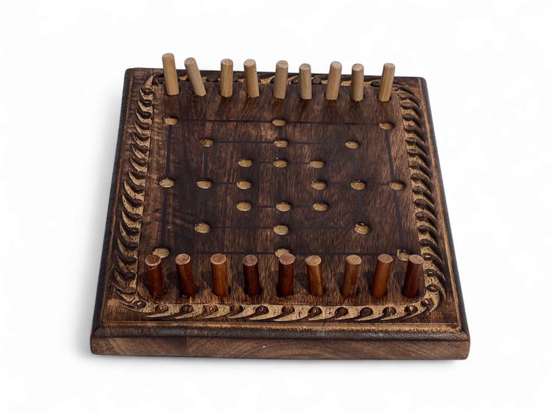 Handcarved Nine Men's Morris Game: Strategy Wooden Board Game ...