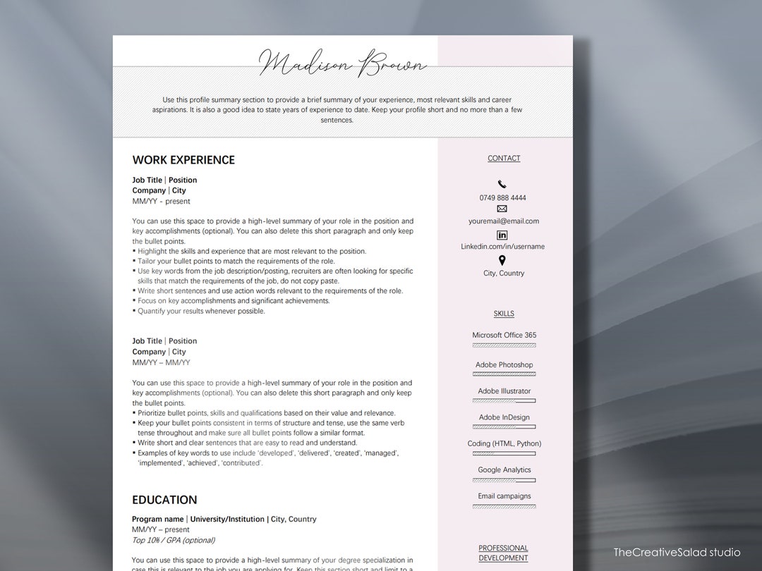 1 and 2 Page RESUME TEMPLATE Professional, Modern Design, Microsoft ...