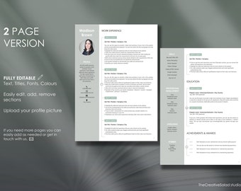 1 and 2 Page RESUME TEMPLATE Professional, Modern Design, Microsoft ...