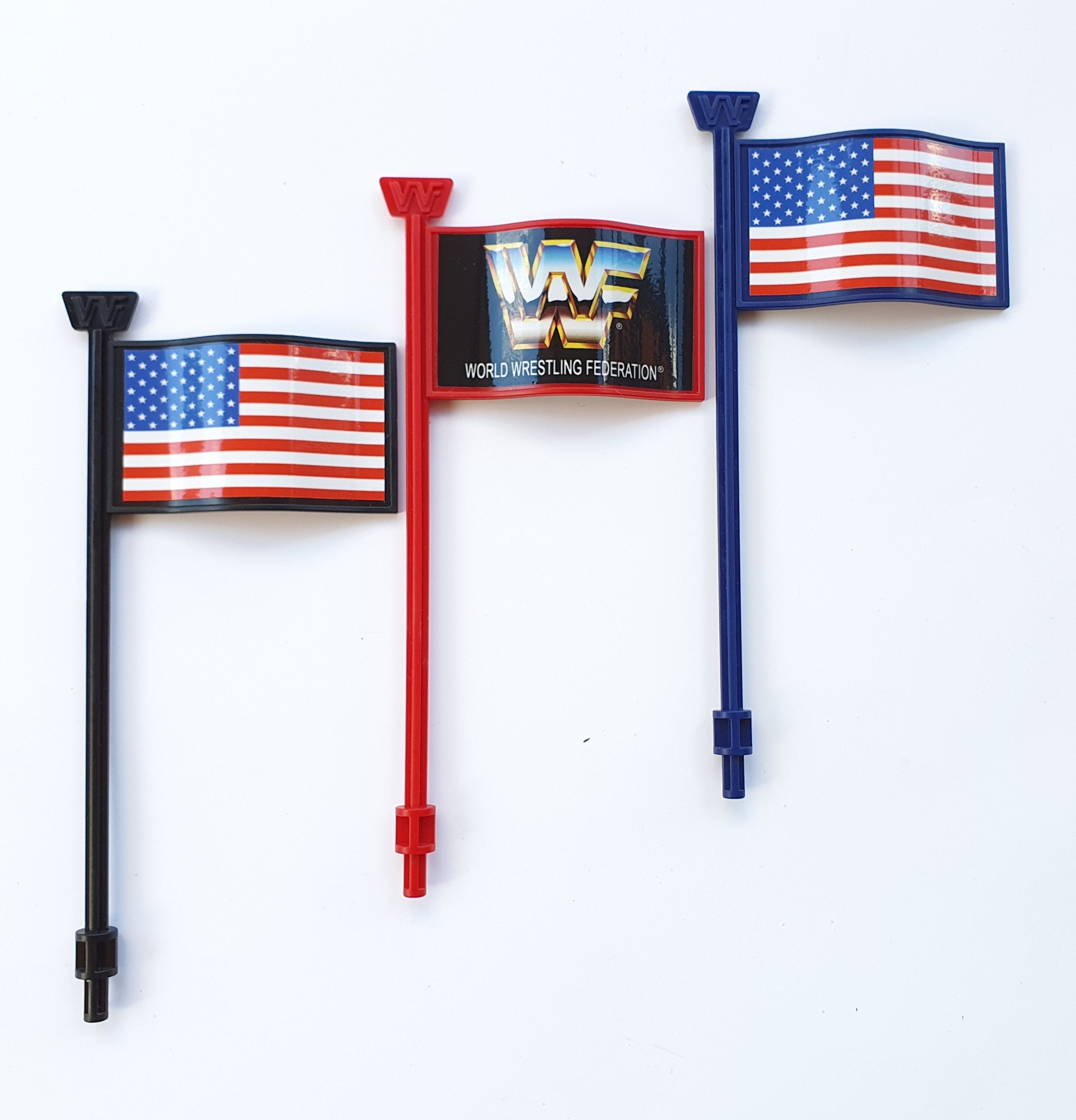 WWF HASBRO Wrestling Ring Flags Accessorie Black Blue & RED King of the ...
