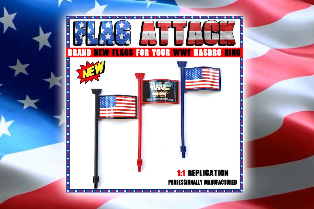 WWF HASBRO Wrestling Ring Flags Accessorie Black Blue & RED King of the ...
