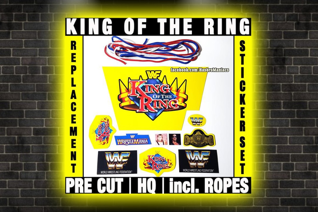YELLOW WWF Hasbro Ring Replacement Stickers & Ropes Wrestling WWE ...