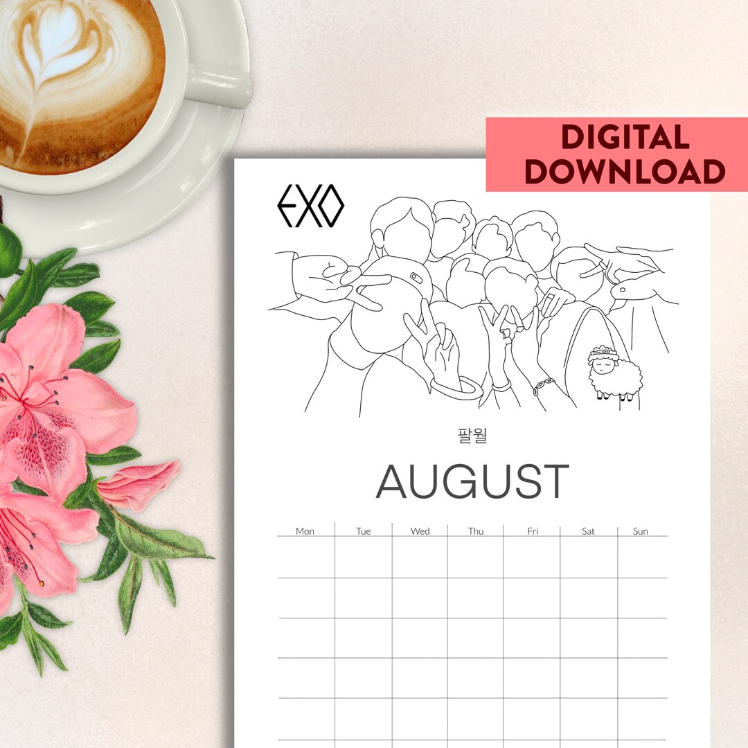 EXO Line Art Perpetual Calendar: Kpop Planner, Diary (digital Printable ...