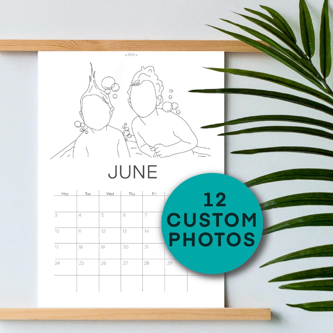 Custom Calendar 12 Personalised Drawings | Unique Line Art Couple ...