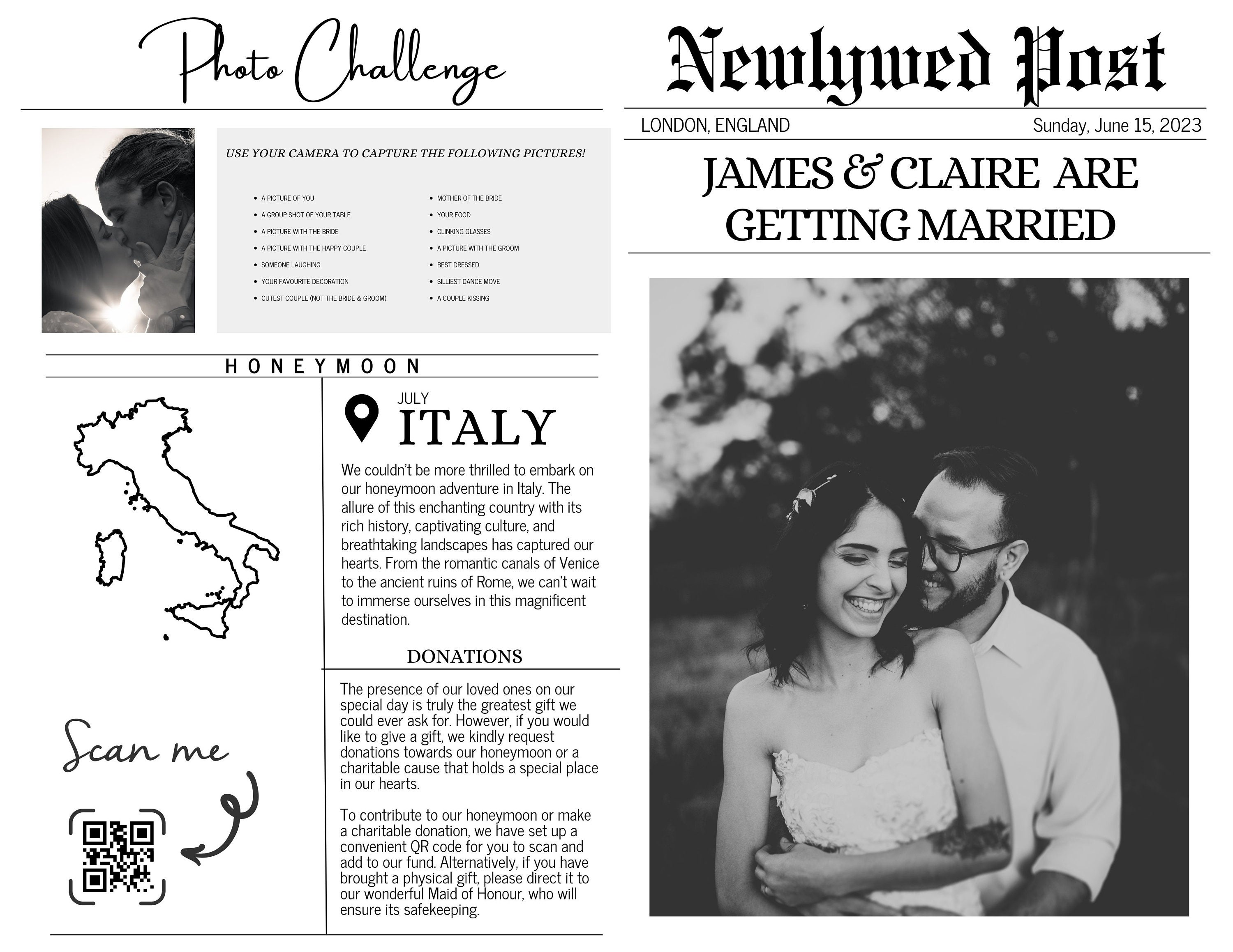 Newspaper Wedding Program Template, Editable Wedding Newspaper Program ...