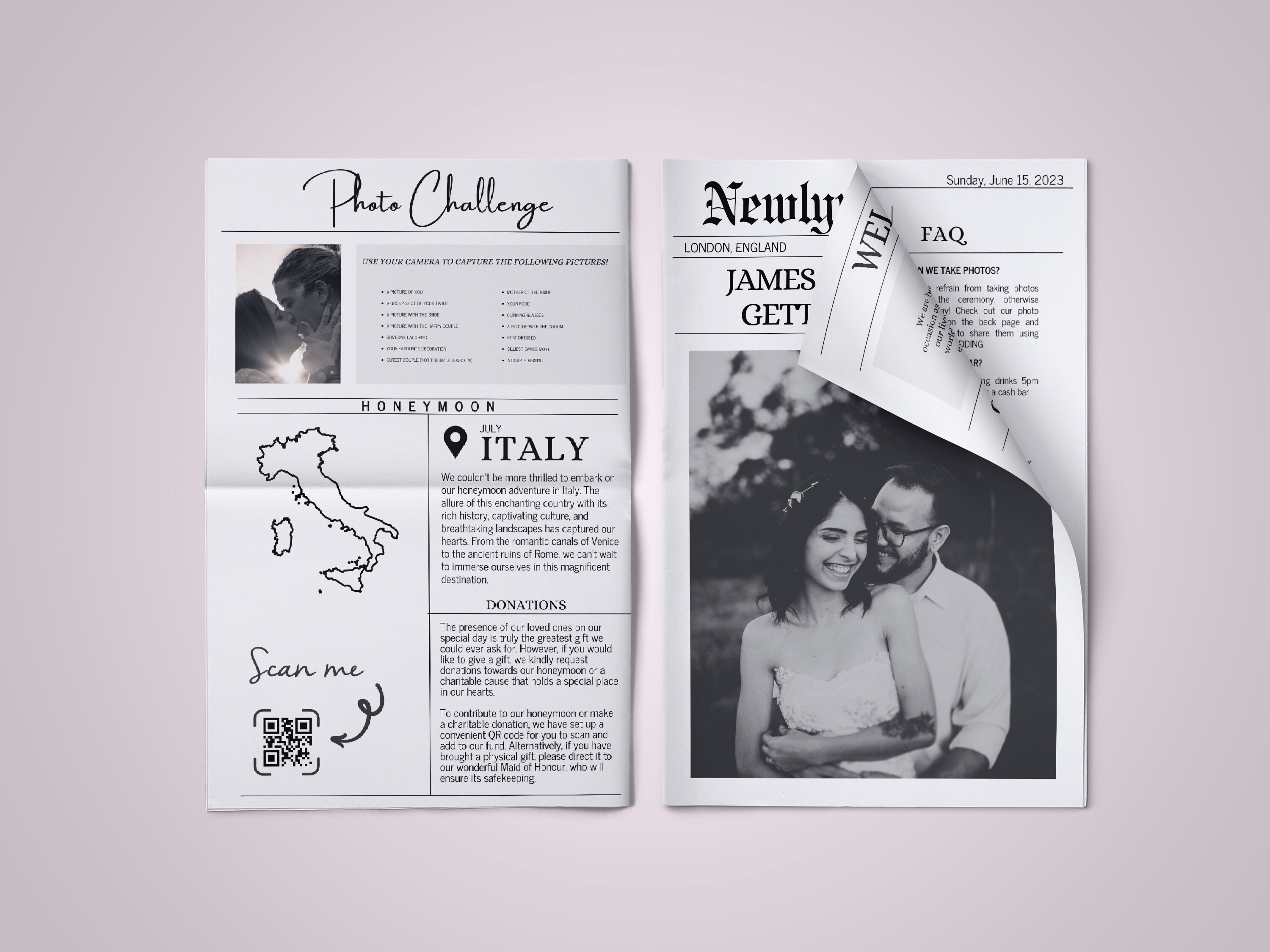 Newspaper Wedding Program Template, Editable Wedding Newspaper Program ...