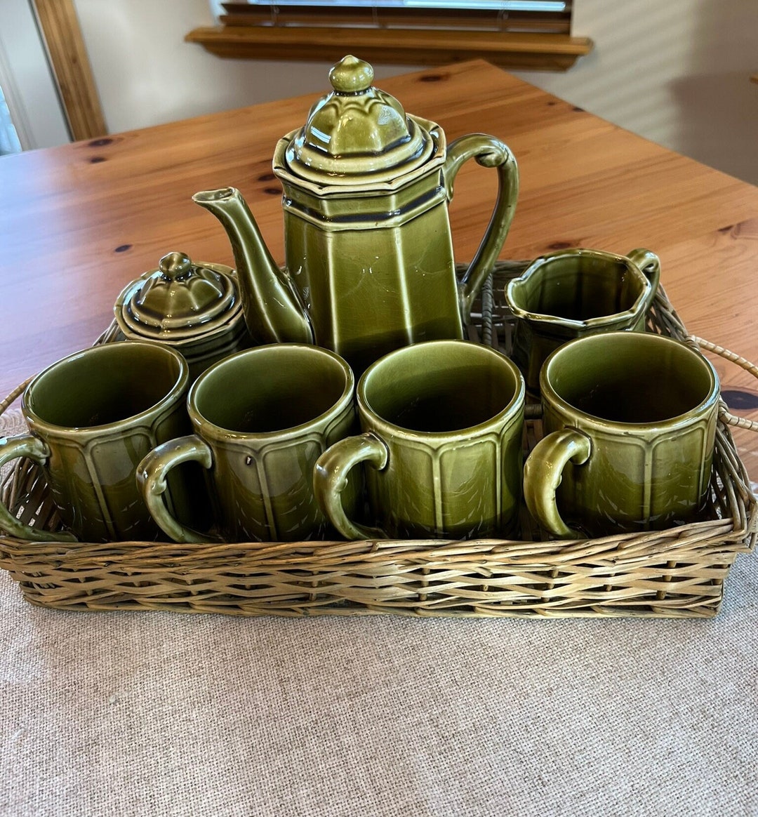 Vintage Stone Craft Japanese Green Ceramic Coffee/tea Set - Etsy