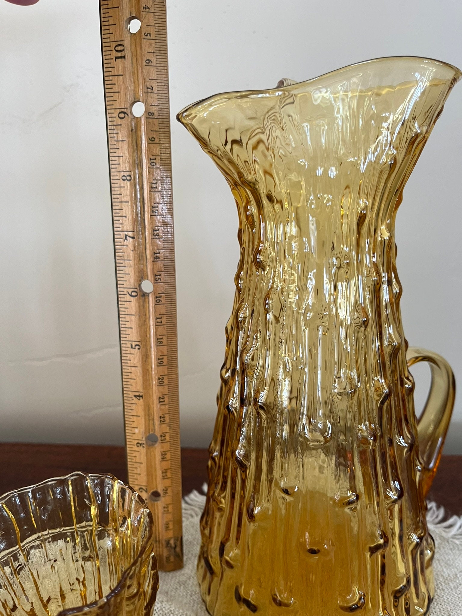 Empoli Wax Drip Bamboo Amber Glass Pitcher and Glasses - Etsy