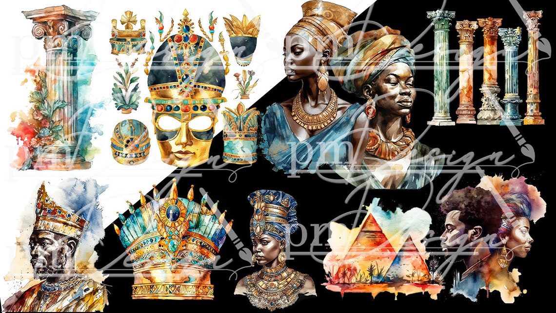 Watercolor African Royal Clipart, Nigerian, African, Black Art ...