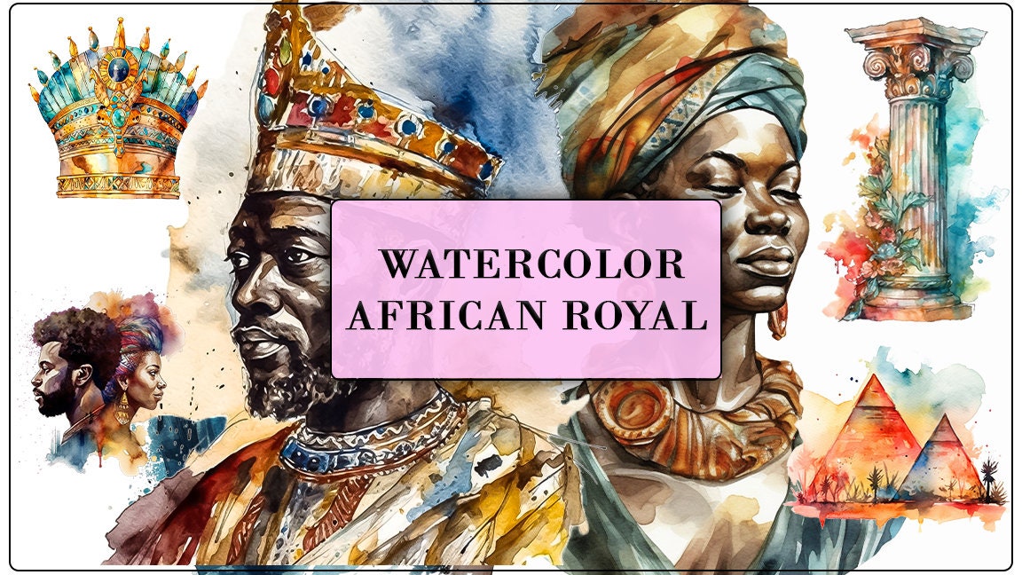 Watercolor African Royal Clipart, Nigerian, African, Black Art ...