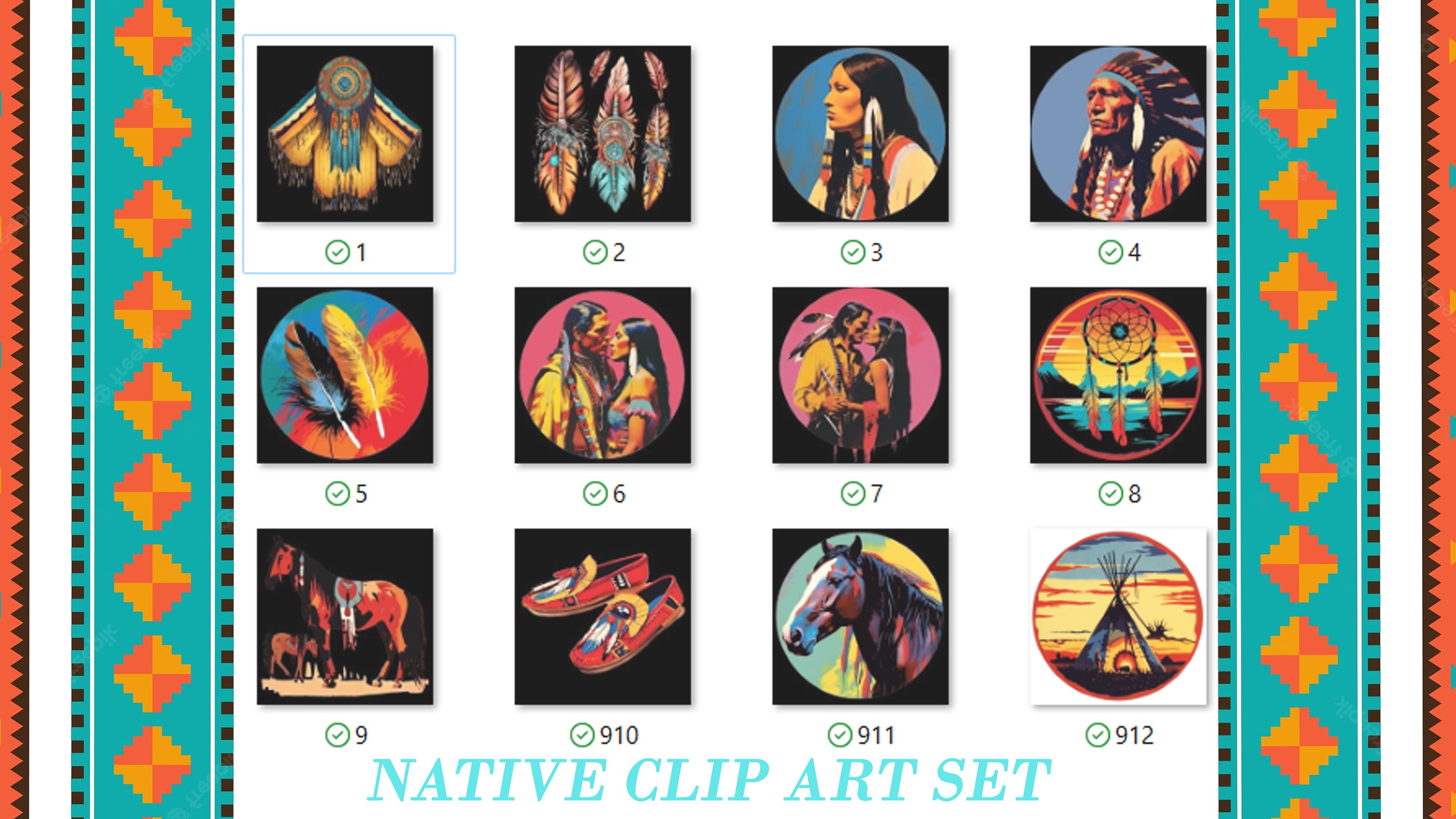 Native American Set, Clipart, 12 Instant Downloads, Logo, Native ...