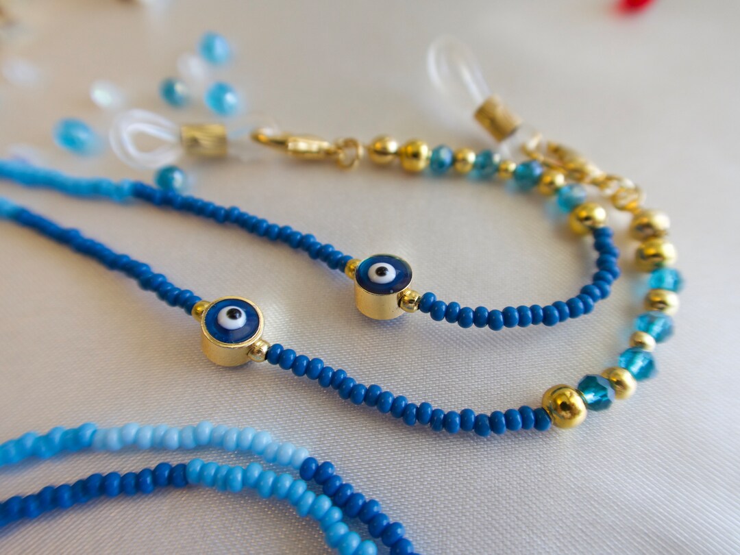 Glasses Chain, Beaded Eyeglass Chain in Denim Style With Evil Eye ...
