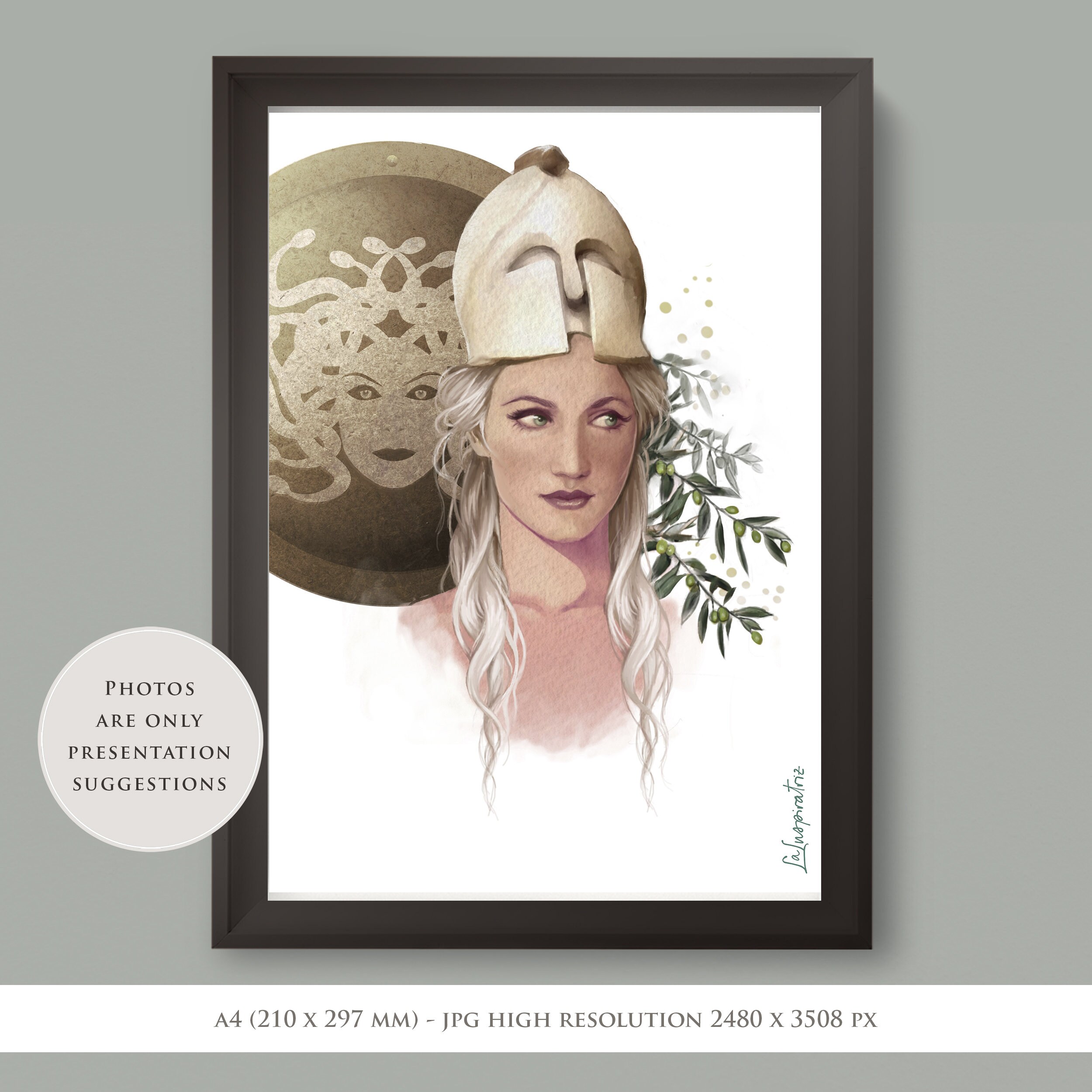 ATHENA Art Print. GREEK GODDESS Artwork. Hand Drawn Original ...