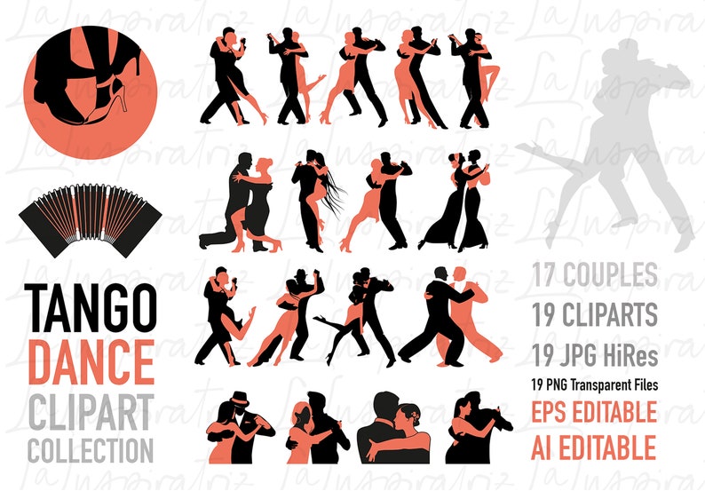 TANGO DANCERS CLIPART. Original Tango Clipart Illustrations. Downloadable. Png - Jpg Hires ...