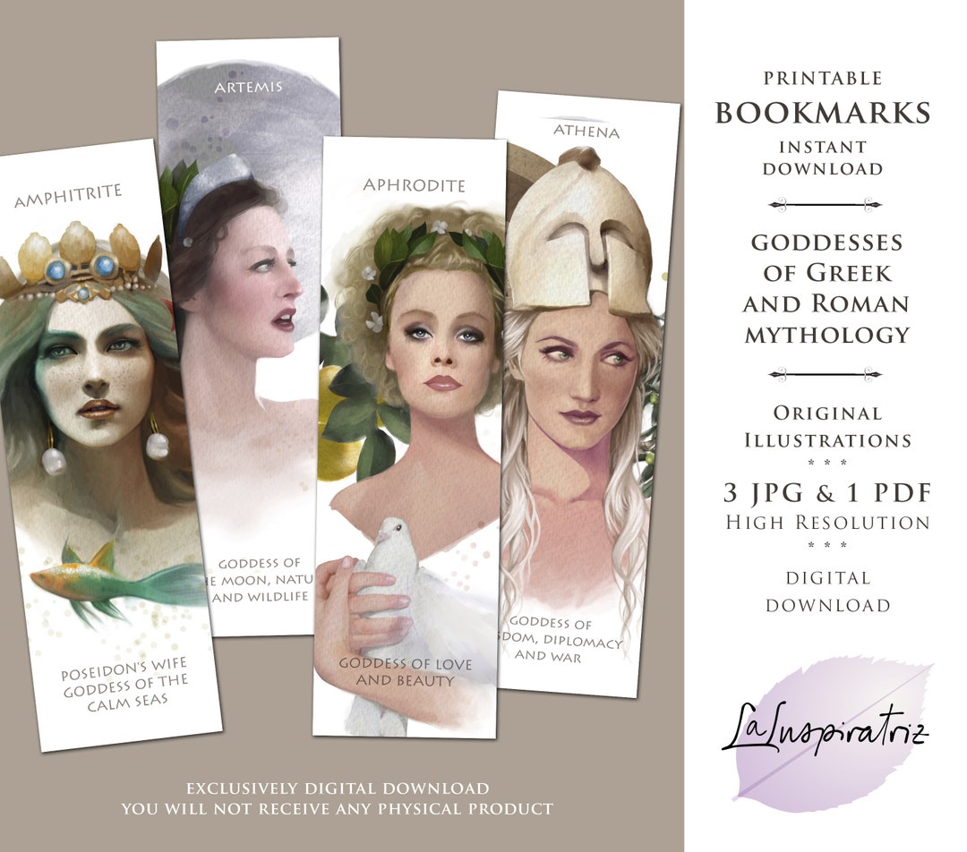 12 PRINTABLE BOOKMARKS Goddesses of Greek and Roman Mythology. Bookmark ...