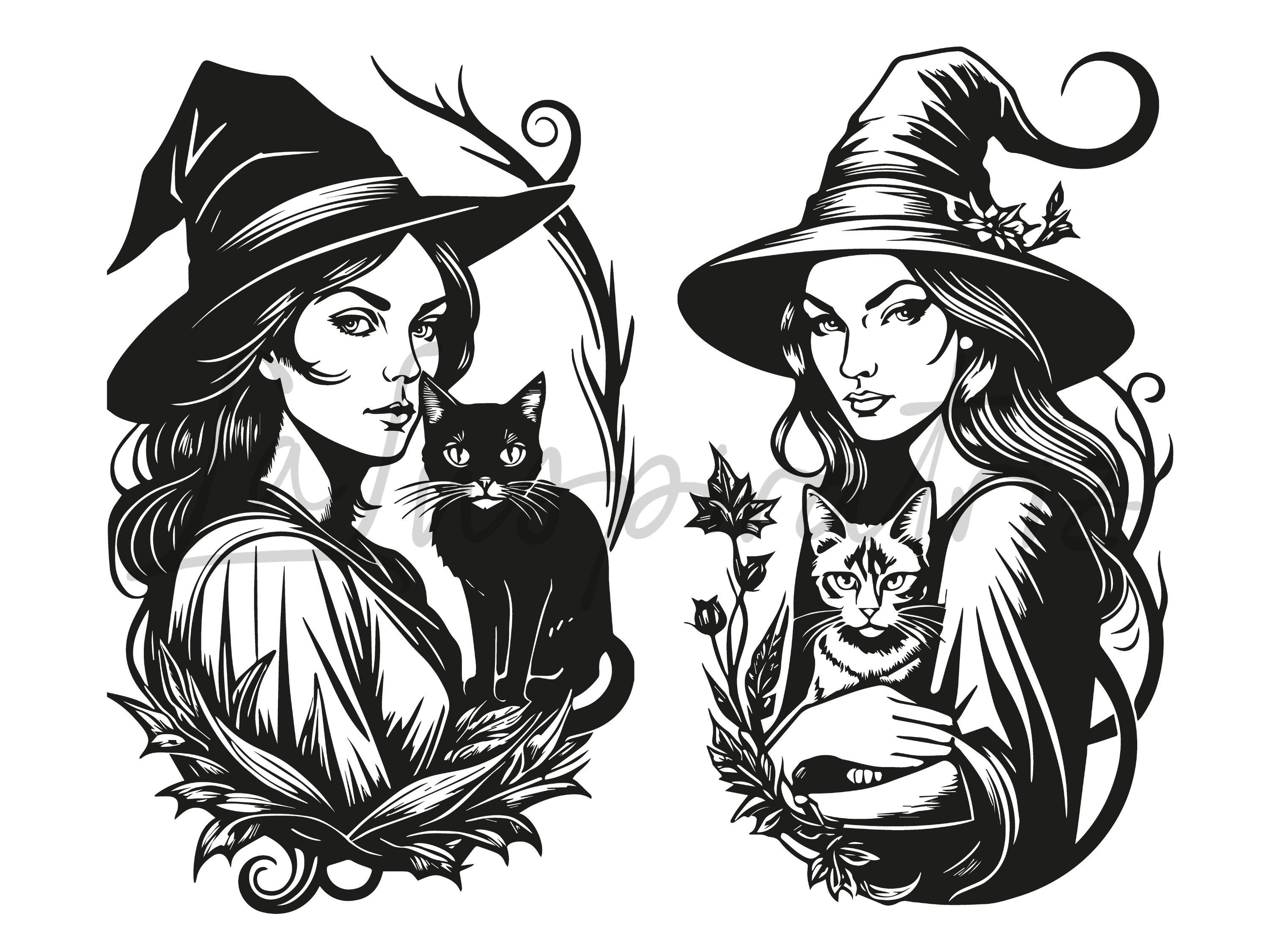 4 HALLOWEEN CLIPART Witches and Cats. DIGITAL Download Ready to Print ...