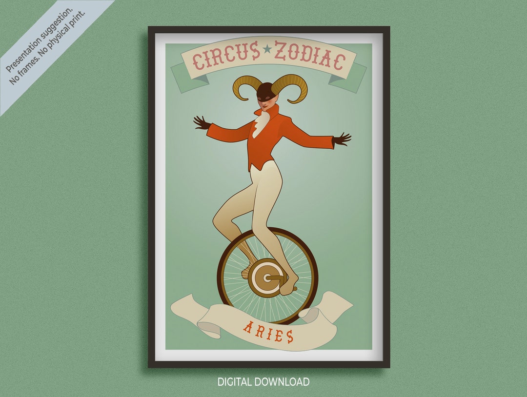 ARIES Sign - CIRCUS ZODIAC - Digital Print - Original Artwork - Instant ...