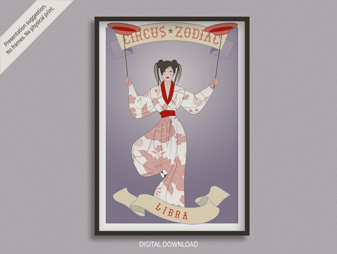 LIBRA Sign CIRCUS ZODIAC Digital Print Original Artwork Instant ...