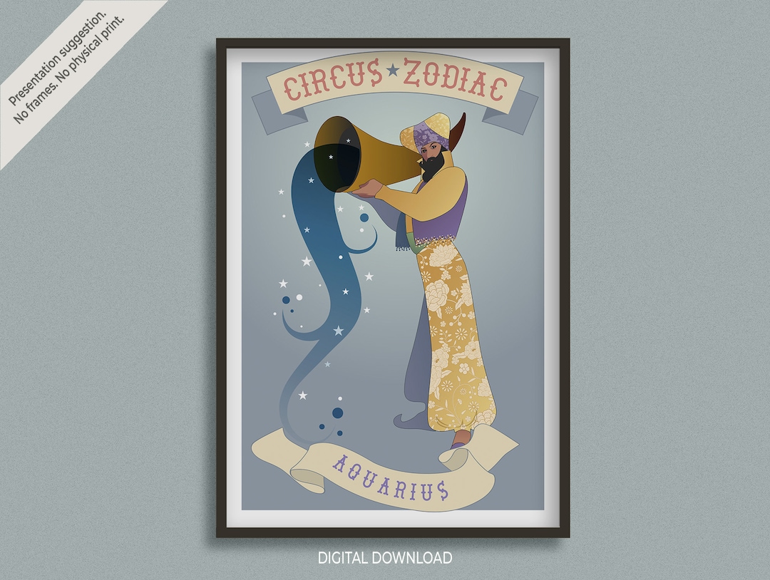 AQUARIUS Sign - CIRCUS ZODIAC - Digital Print - Original Artwork ...