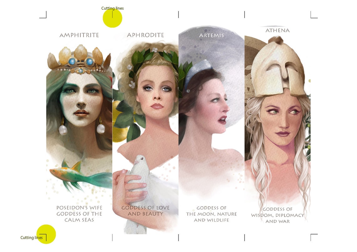 12 PRINTABLE BOOKMARKS Goddesses of Greek and Roman Mythology. Bookmark ...