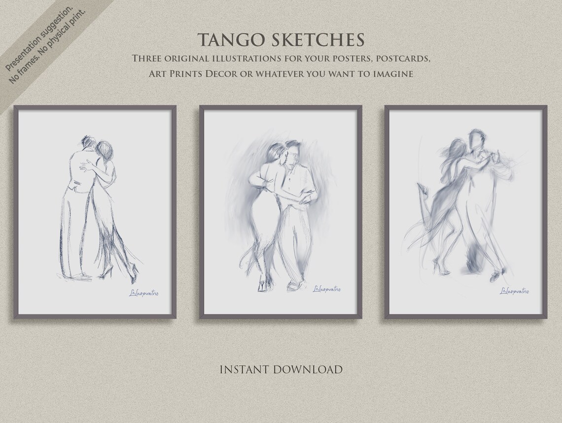 TANGO DANCERS Art Print. Hand-drawn Sketches Tango Dancers. Printable ...