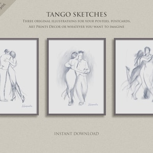 TANGO DANCERS Art Print. Hand-drawn Sketches Tango Dancers. Printable ...