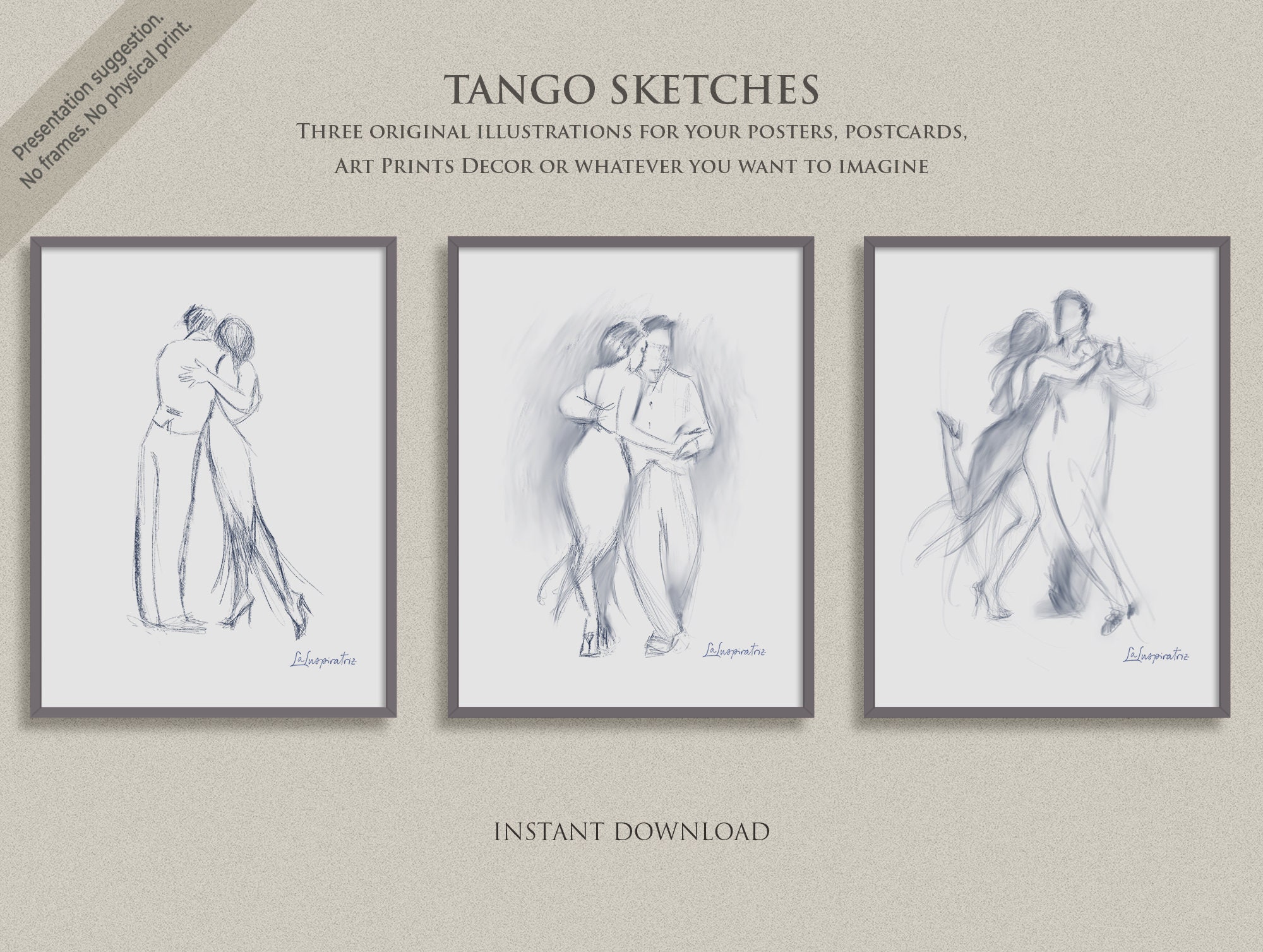 TANGO DANCERS Art Print. Hand-drawn Sketches Tango Dancers. Printable ...