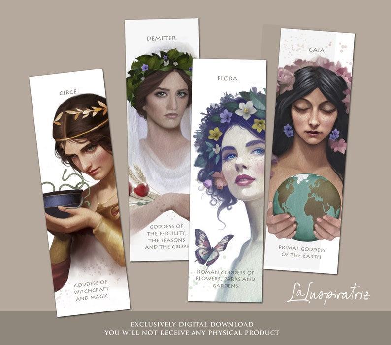 12 PRINTABLE BOOKMARKS Goddesses of Greek and Roman Mythology. Bookmark ...