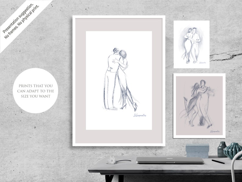 TANGO DANCERS Art Print. Hand-drawn Sketches Tango Dancers. Printable ...