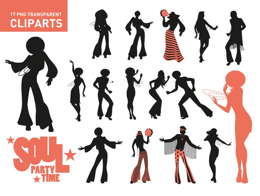 AFRO DANCERS Clipart. Disco Dance Silhouettes. Instant Download. PNG Hi ...