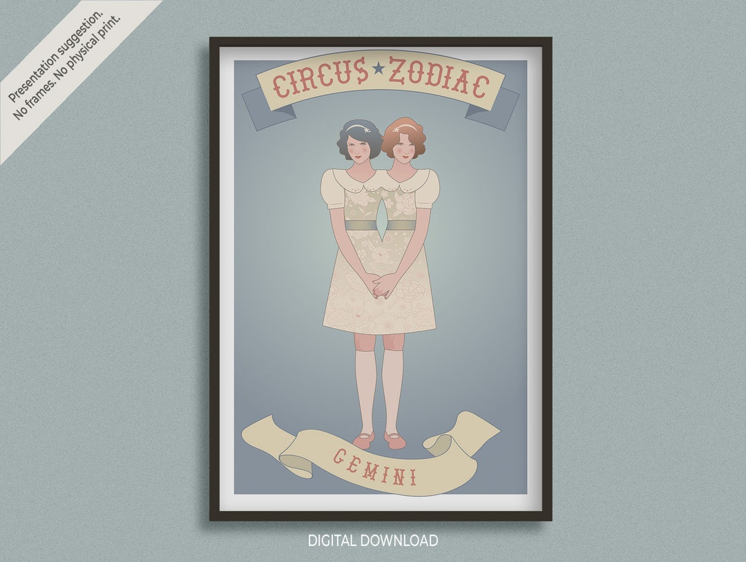 GEMINI Sign - CIRCUS ZODIAC - Digital Print - Original Artwork ...