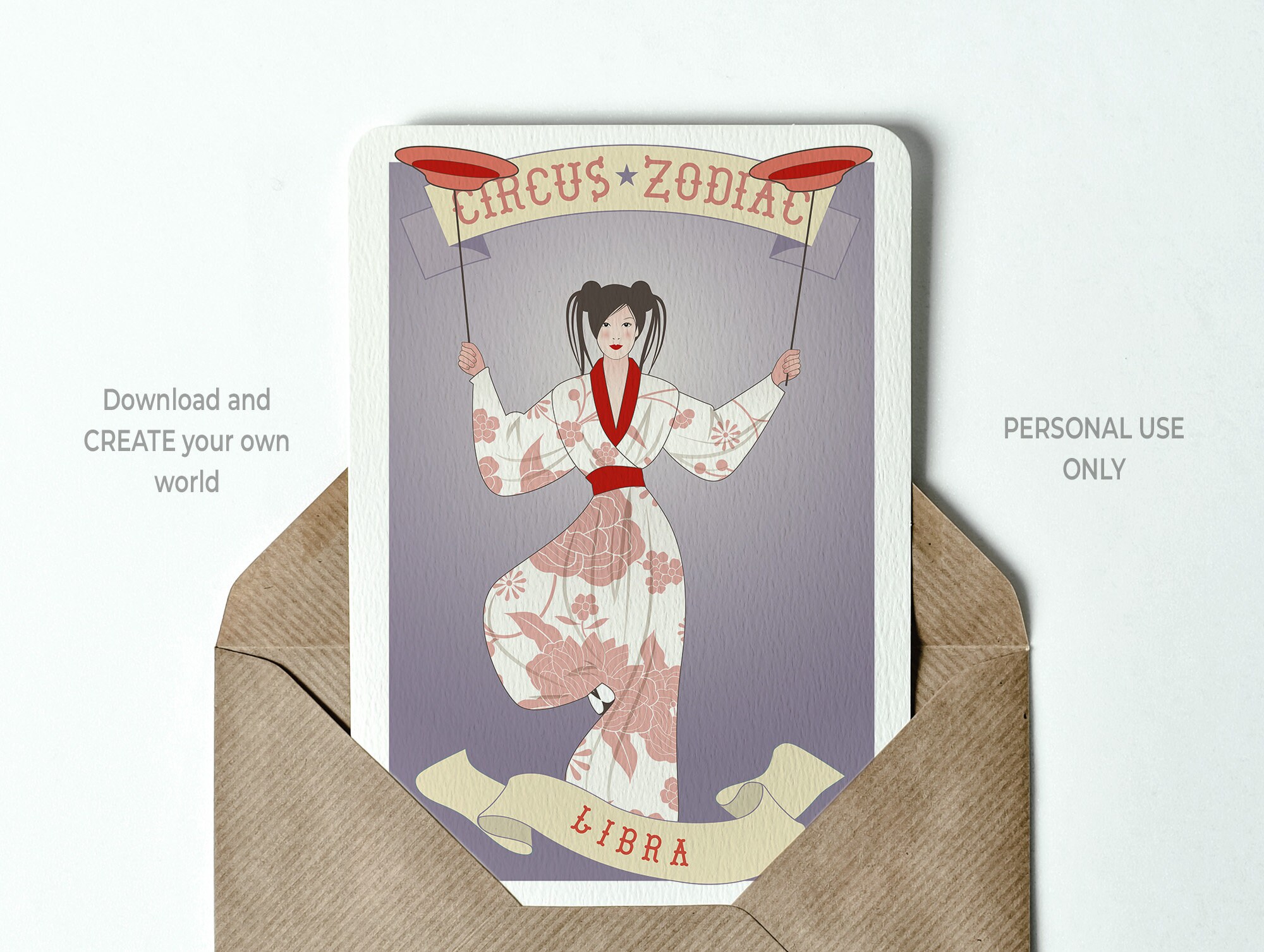 LIBRA Sign CIRCUS ZODIAC Digital Print Original Artwork Instant ...