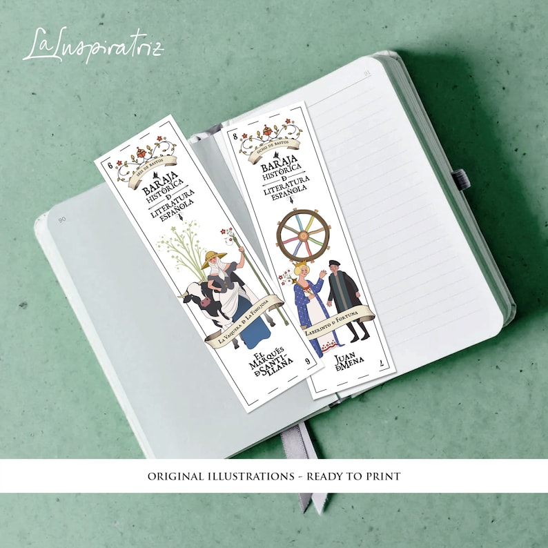 12 PRINTABLE BOOKMARKS Historic Spanish Literature. Playing Cards ART ...