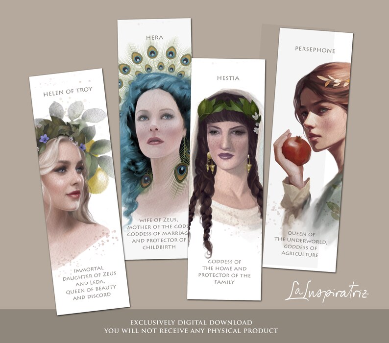 12 PRINTABLE BOOKMARKS Goddesses of Greek and Roman Mythology. Bookmark ...