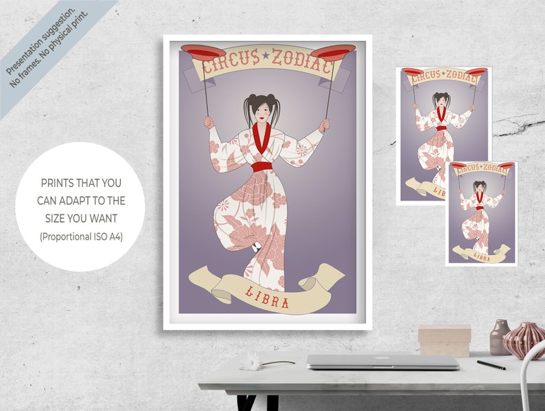 LIBRA Sign CIRCUS ZODIAC Digital Print Original Artwork Instant ...
