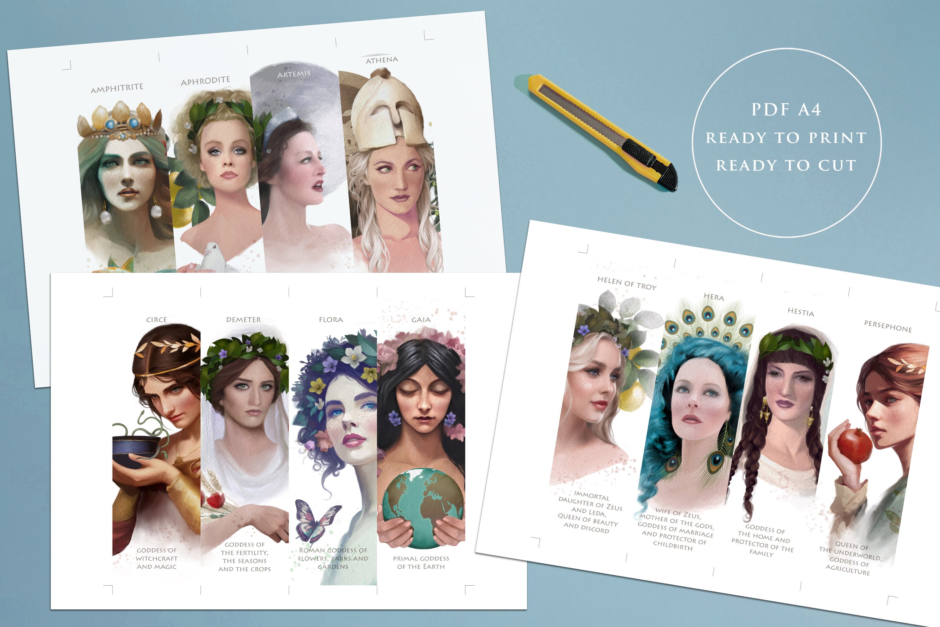 12 PRINTABLE BOOKMARKS Goddesses of Greek and Roman Mythology. Bookmark ...