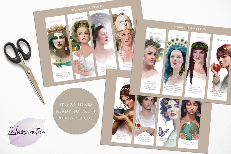 12 PRINTABLE BOOKMARKS Goddesses of Greek and Roman Mythology. Bookmark Illustration ART Print ...