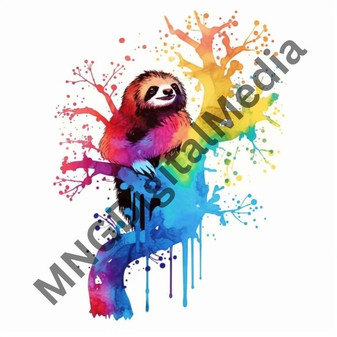 High Quality PNG Digital Prints of Splat Art Painted Sloths, Wall Art ...