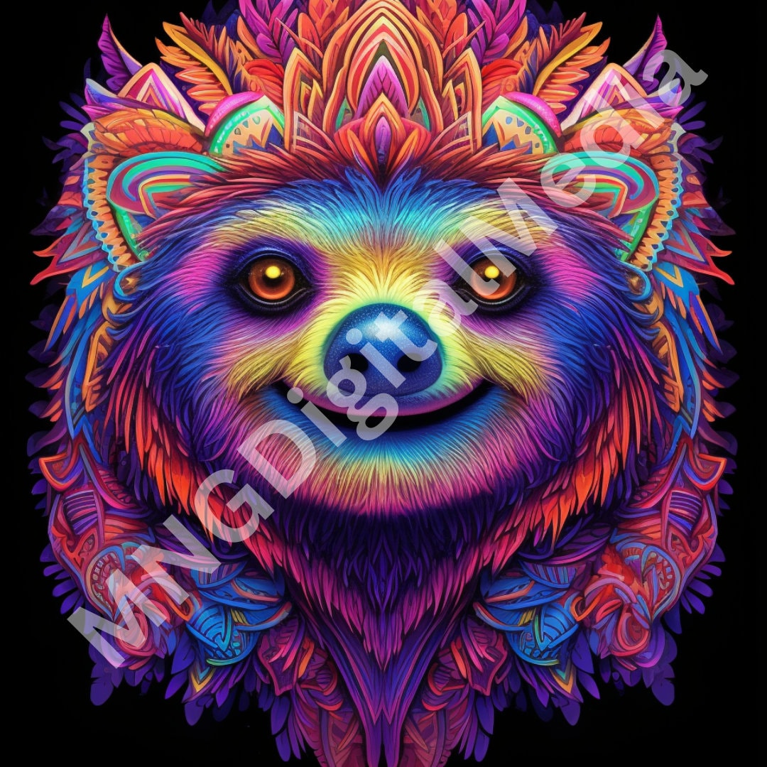 High Quality PNG Digital Prints of Psychedelic Mandala Sloths, Wall Art ...