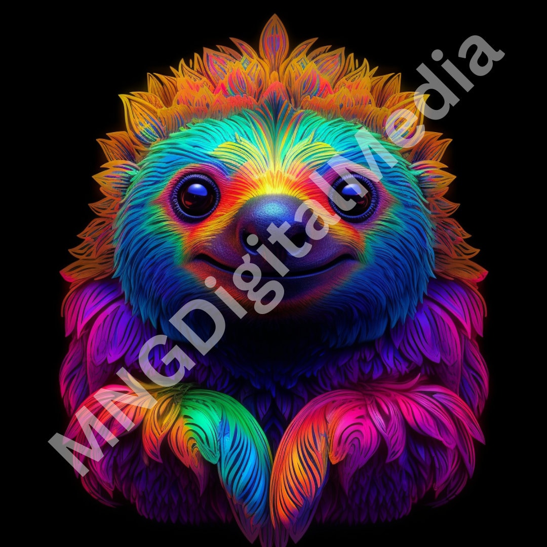High Quality PNG Digital Prints of Psychedelic Mandala Sloths, Wall Art ...
