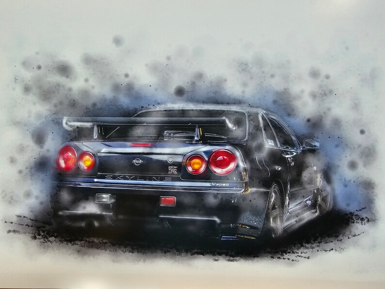Nissan R34 Skyline GT-R V-spec | Supercar Poster Print | Wall Art ...