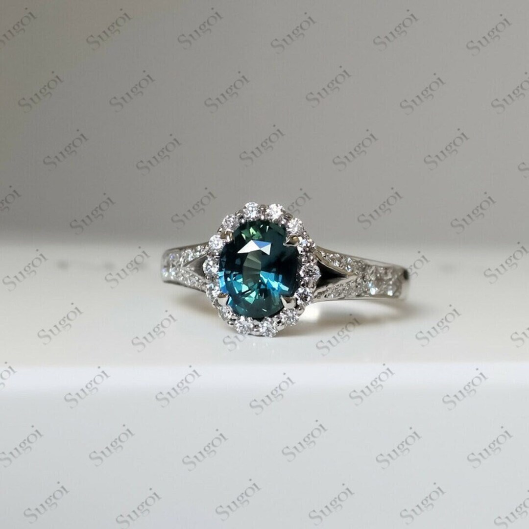Vintage Teal Sapphire Ring Oval Cut Engagement Ring Rose Gold ...