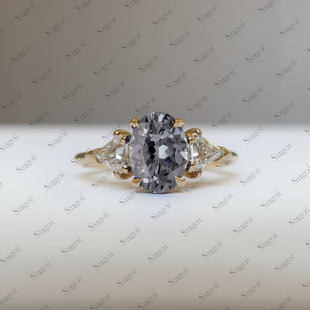 Oval Cut Grey Spinel Ring, Gray Spinel Trilogy Ring Gold, 14k/18 ...